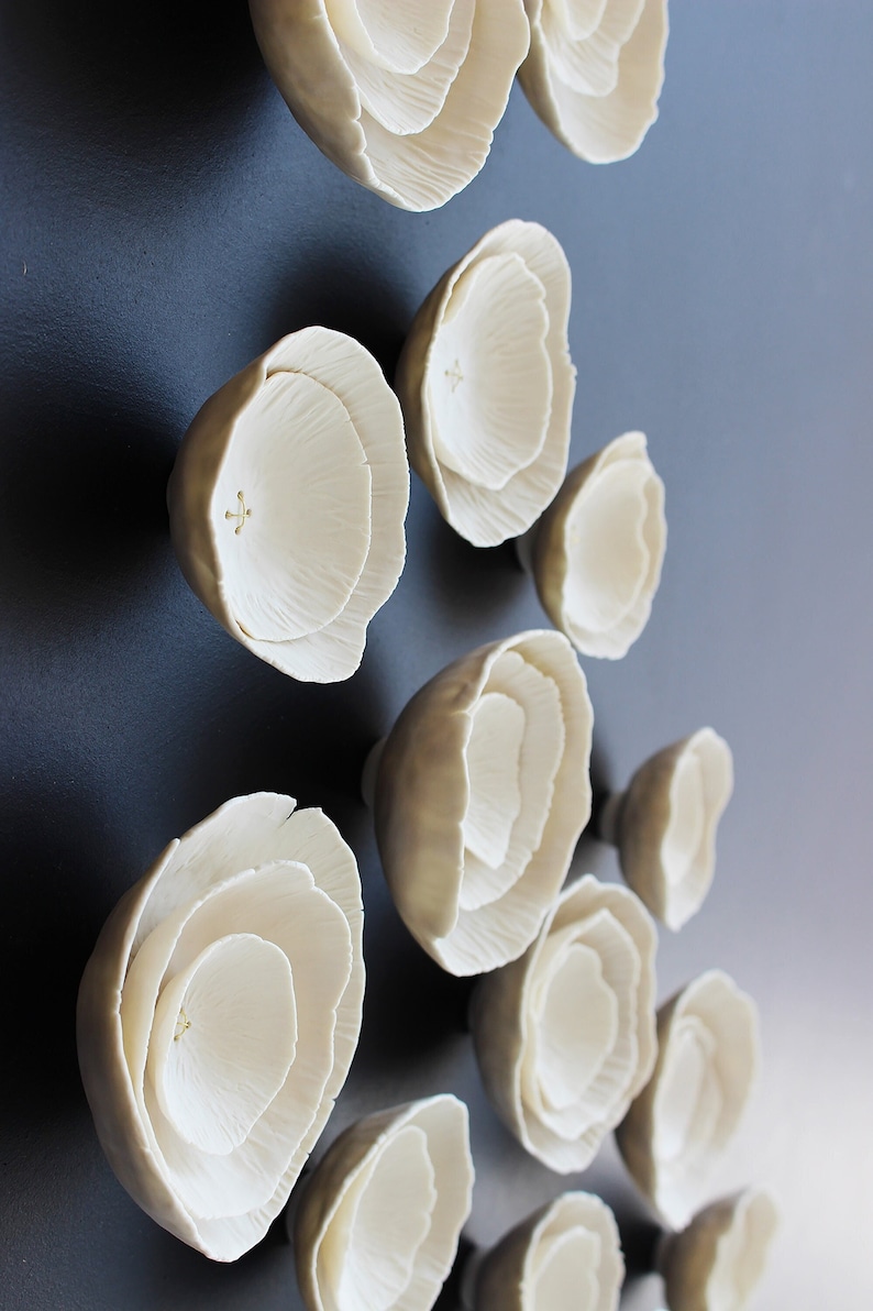 Flora - Large 3D Porcelain Abstract Flower Textured Wall Art Ceramic ...