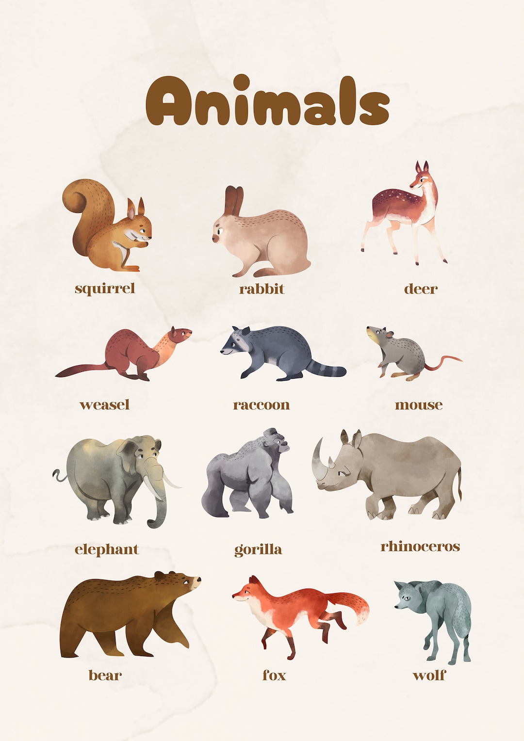 Printable Animals for Kids Wall Art School Prints Nursery Theme Nursery ...