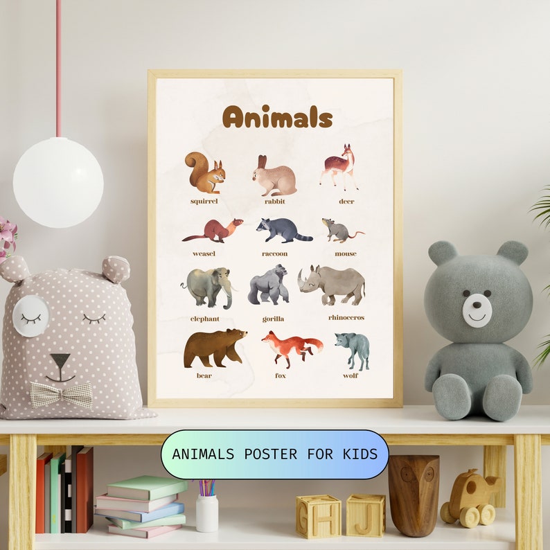 Printable Animals for Kids Wall Art School Prints Nursery Theme Nursery ...
