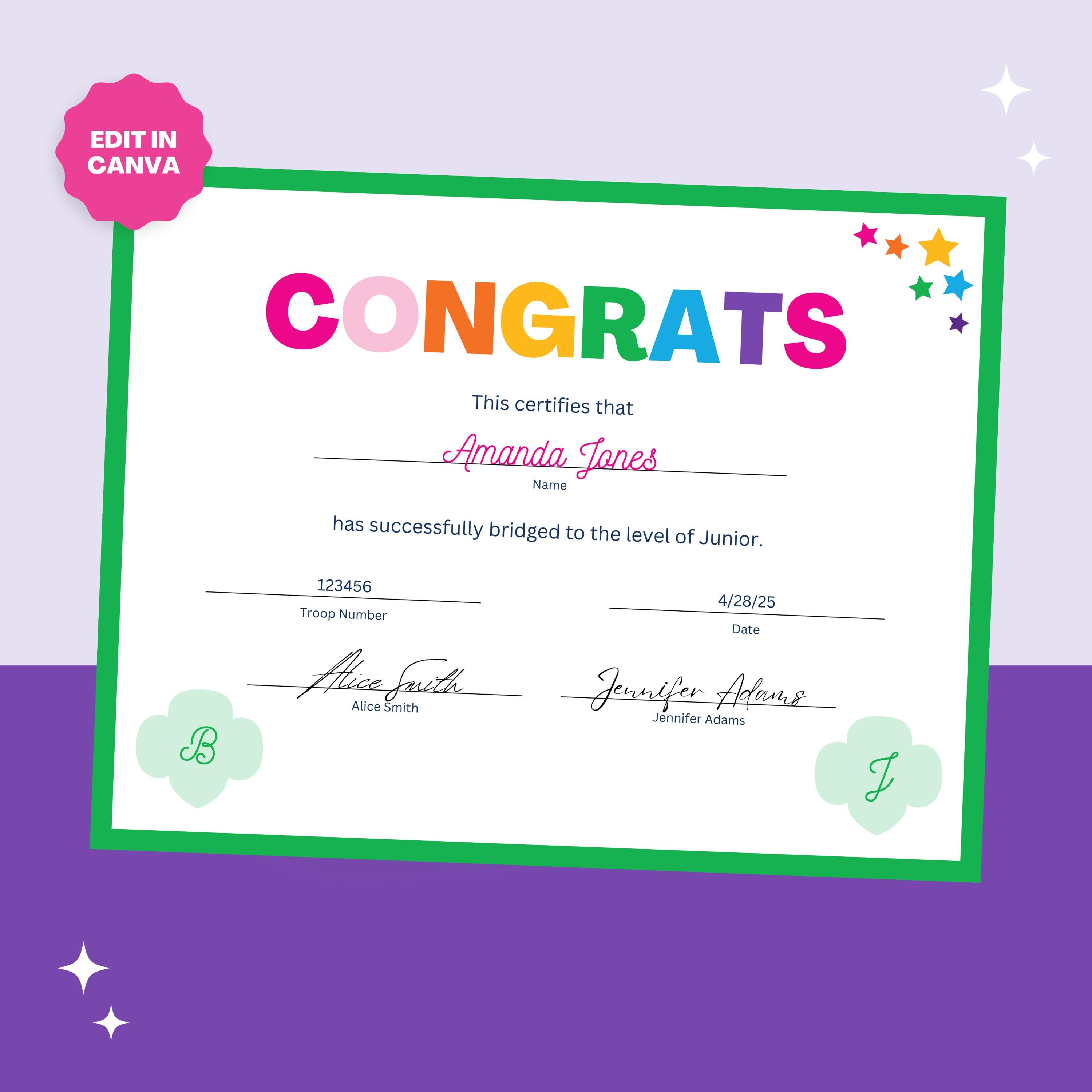 Girl Scout Bridging Certificate | 8.5 X 11 | Printable | Troop Leader ...