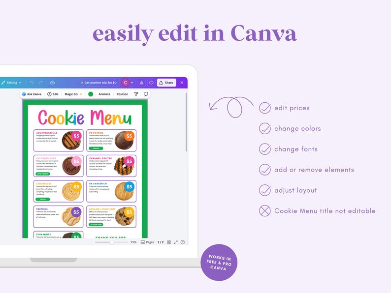 Cookie Menu Flyer & Booth Sign | Canva Template and Pdfs - Etsy
