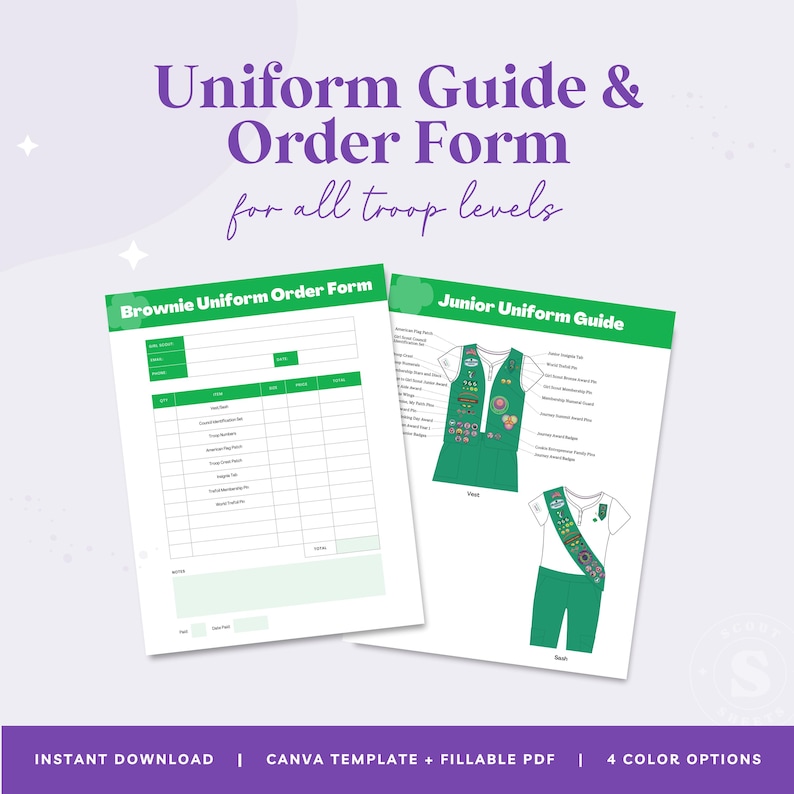 Girl Scouts Uniform Order Form and Uniform Guide Printable Girl Scout Uniform Guide Instant ...