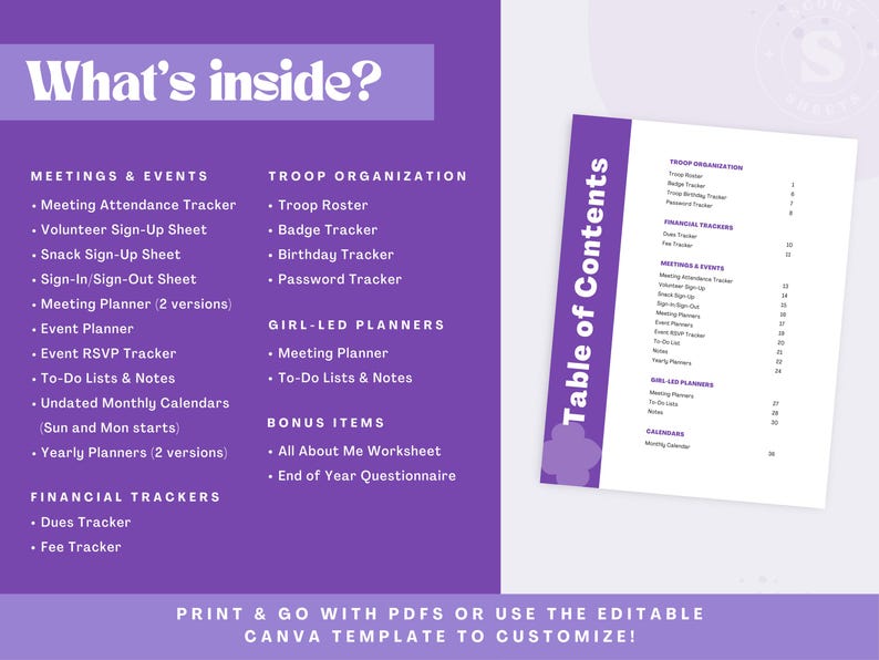 Girl Scout Planner 8.5 X 11 Printable Troop Leader GS Organization ...