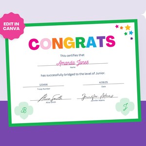 Girl Scout Bridging Certificate 8.5 X 11 Printable Troop Leader GS ...