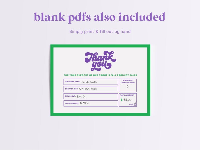 Girl Scout Fall Product Thank You Cards | Printable Template (instant ...