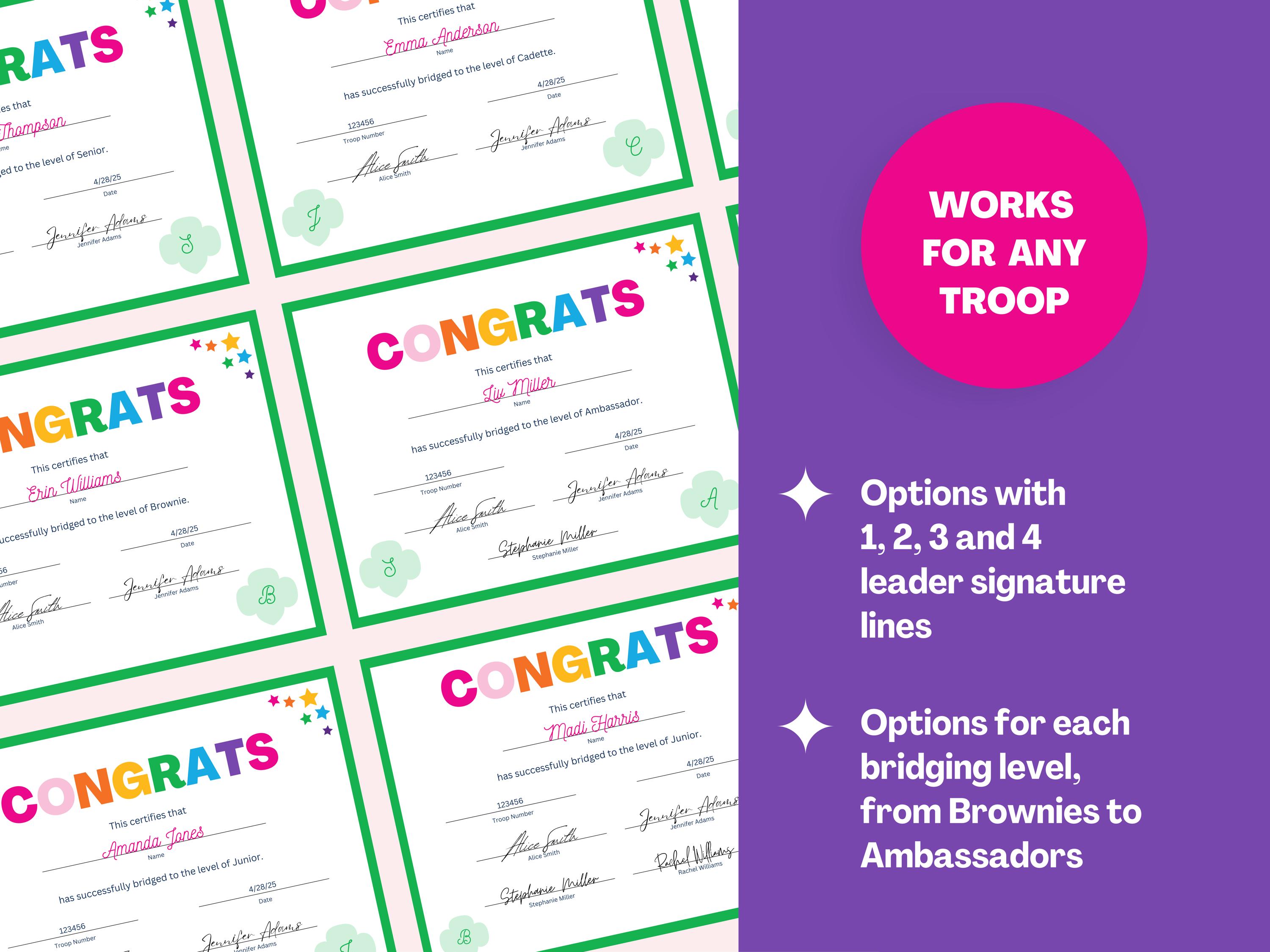 Girl Scout Bridging Certificate | 8.5 X 11 | Printable | Troop Leader ...