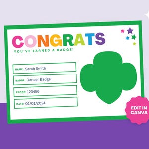 Girl Scout Badge Certificates 8.5 X 11 Printable Troop Leader Badge ...