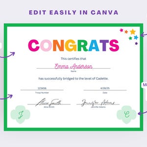 Girl Scout Bridging Certificate | 8.5 X 11 | Printable | Troop Leader ...