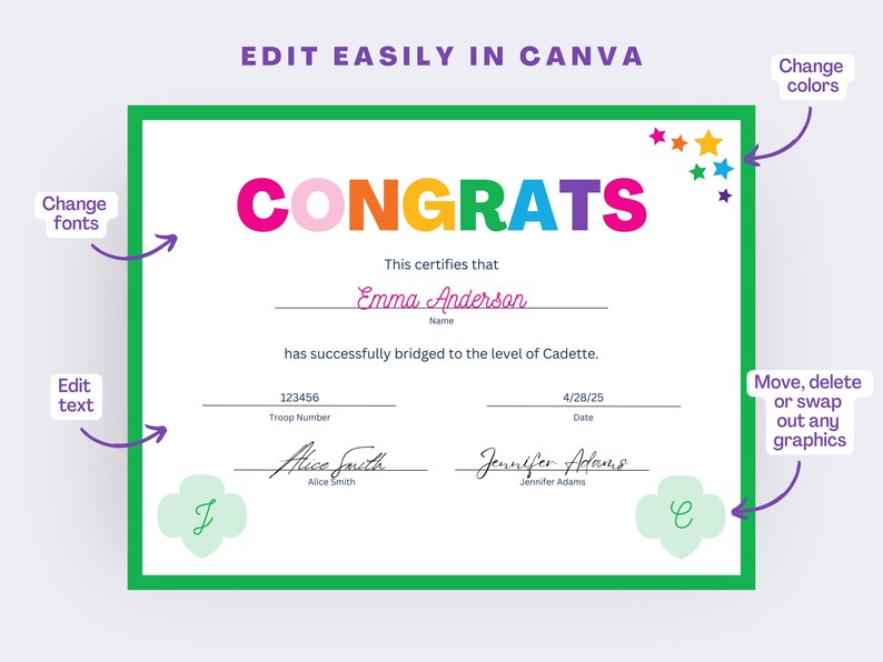 Girl Scout Bridging Certificate | 8.5 X 11 | Printable | Troop Leader ...