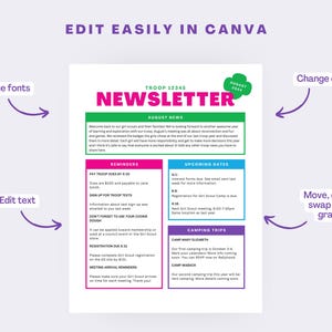 Girl Scout Newsletter Template 8.5 X 11 Printable Troop Leader GS ...