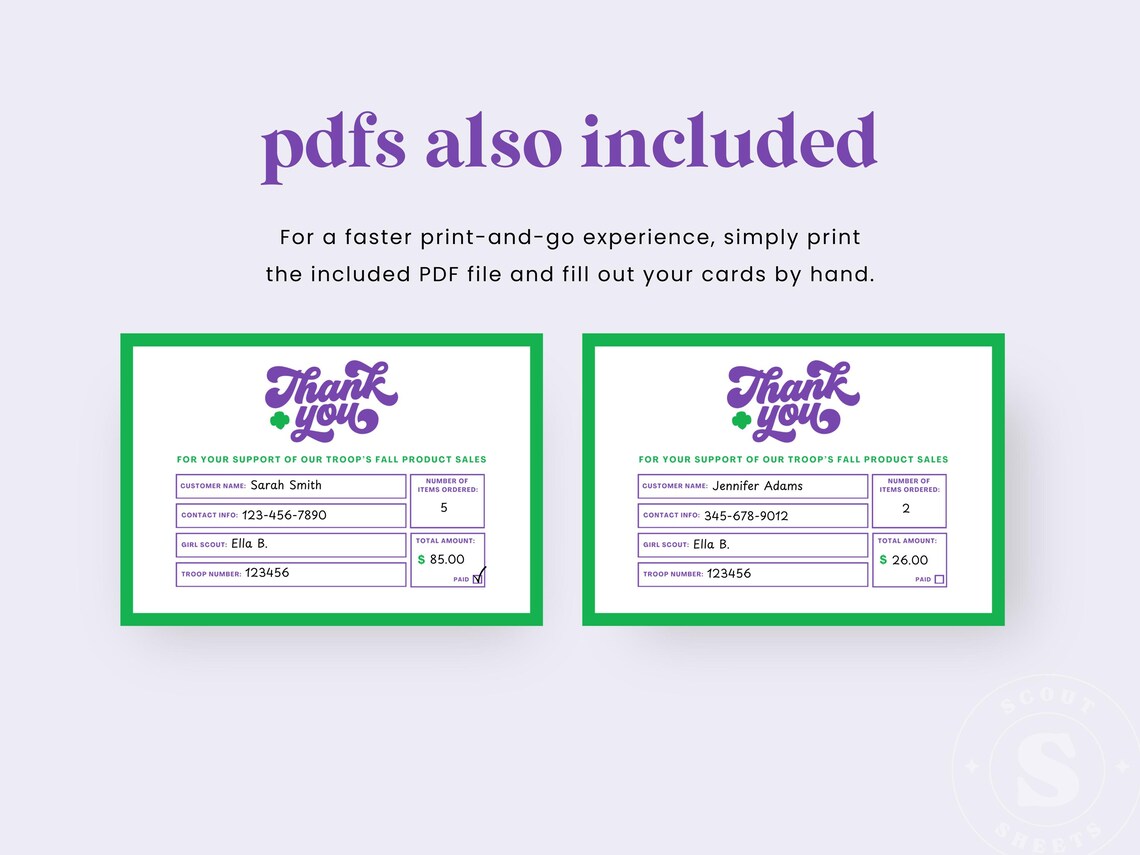 Girl Scout Fall Product Thank You Cards | 5 X 3.5 | Printable | Troop ...