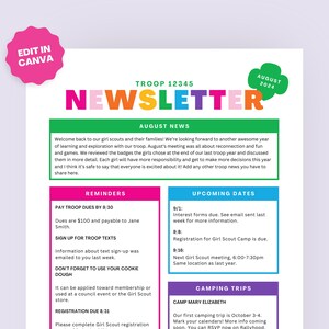 Girl Scout Newsletter Template 8.5 X 11 Printable Troop Leader GS ...