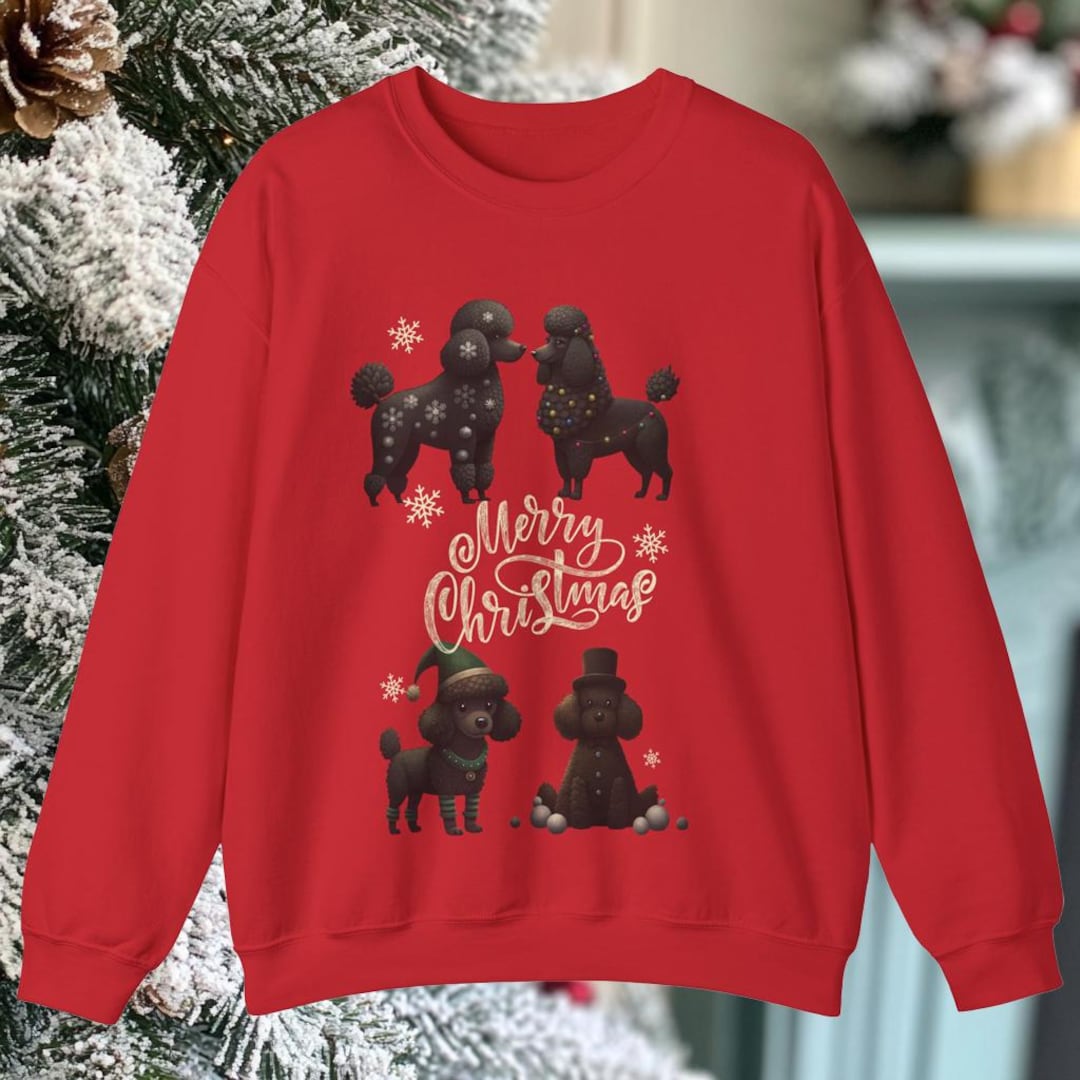 Poodle Christmas Sweater Black Poodle Xmas Tshirt Pet Animal Dog Gift ...