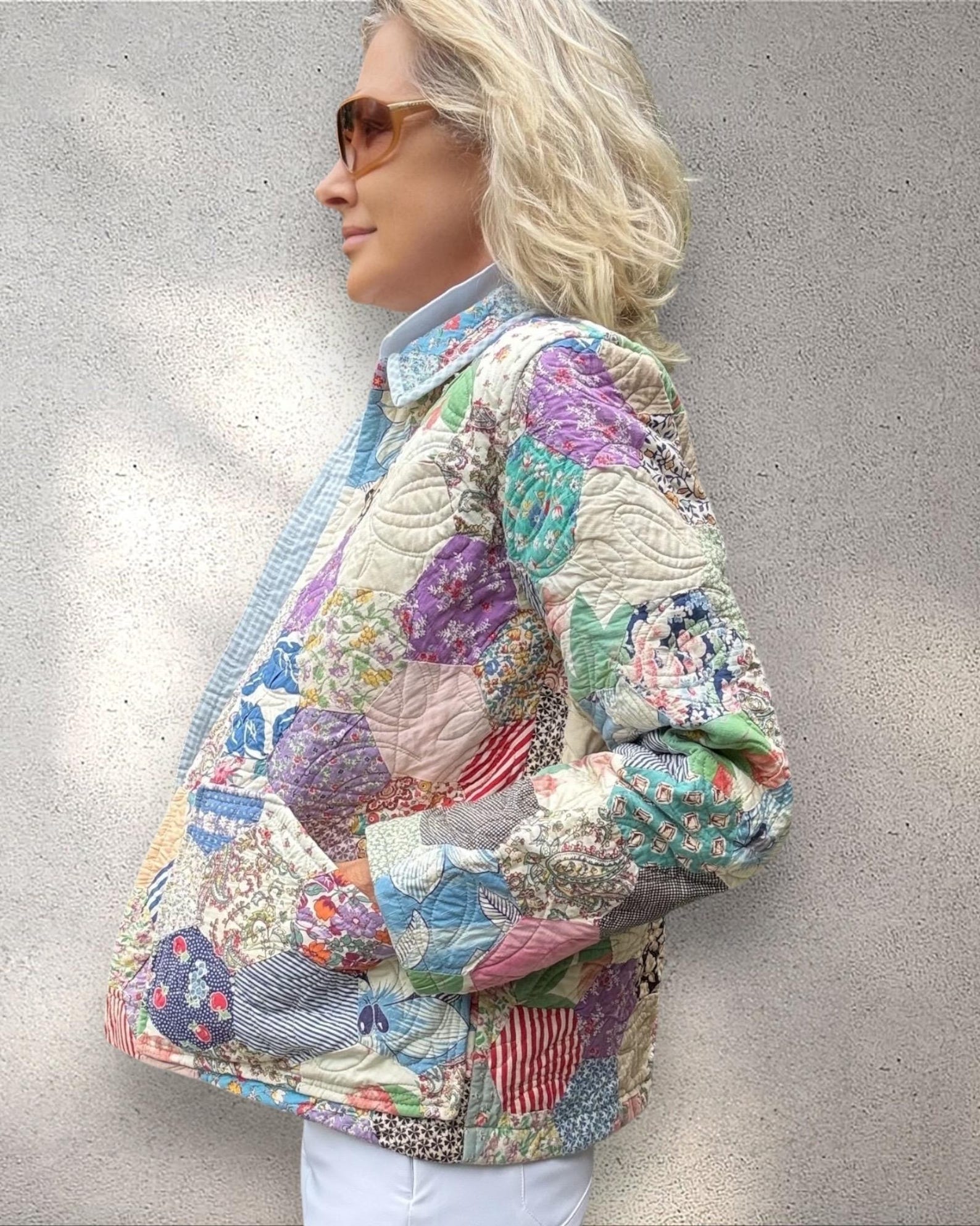 Vintage Quilt Jacket: Handmade Patchwork Chore Coat, Fitted XS-M - Etsy