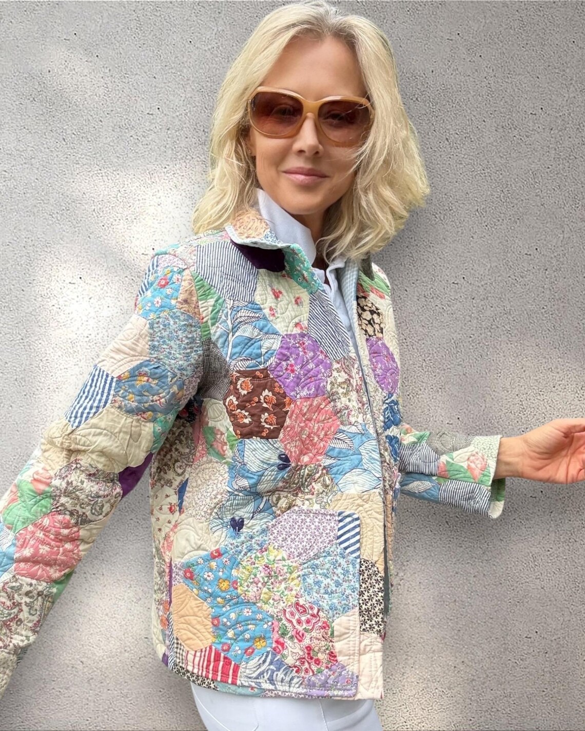 Vintage Quilt Jacket: Handmade Patchwork Chore Coat, Fitted XS-M - Etsy