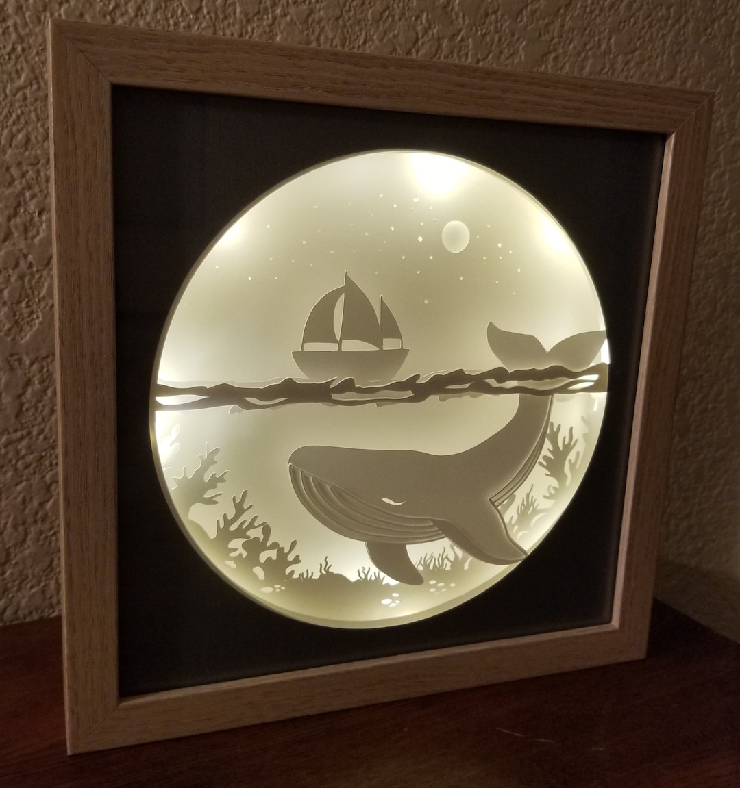Lighted Shadow Box, Whale and Ship, Shelf Sitter, Battery Operated ...