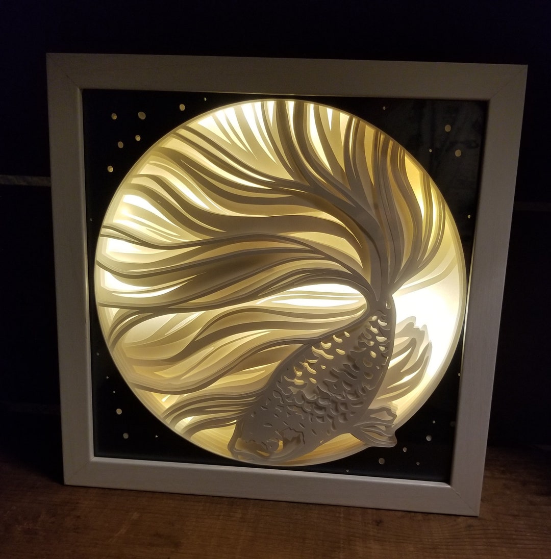 Lighted Shadow Box, Fish, Shelf Sitter, USB Powered, Battery Operated ...