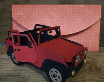 Off Road Vehicle Box Card, Jeep Style, Flat Fold Card, 3-D ...