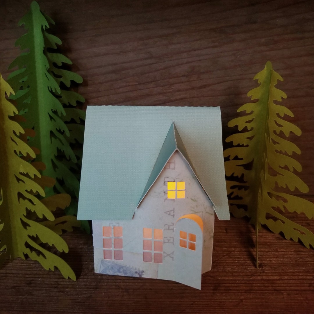 Tea Light Village Lighted Paper House, Tudor Style House, Three Trees ...