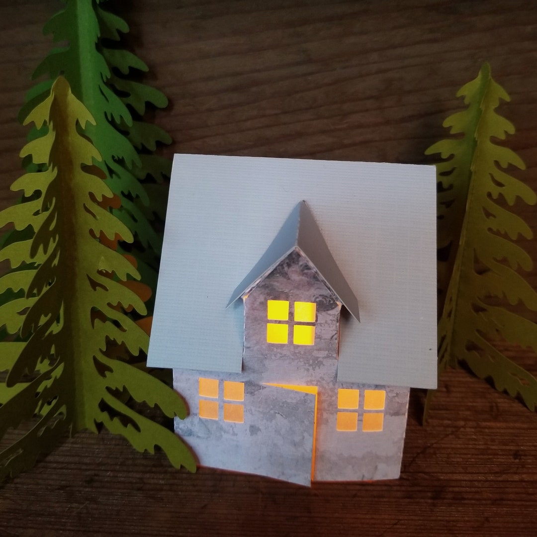 Paper House Luminary, Dormer Style, With Trees, Tea Light Village - Etsy