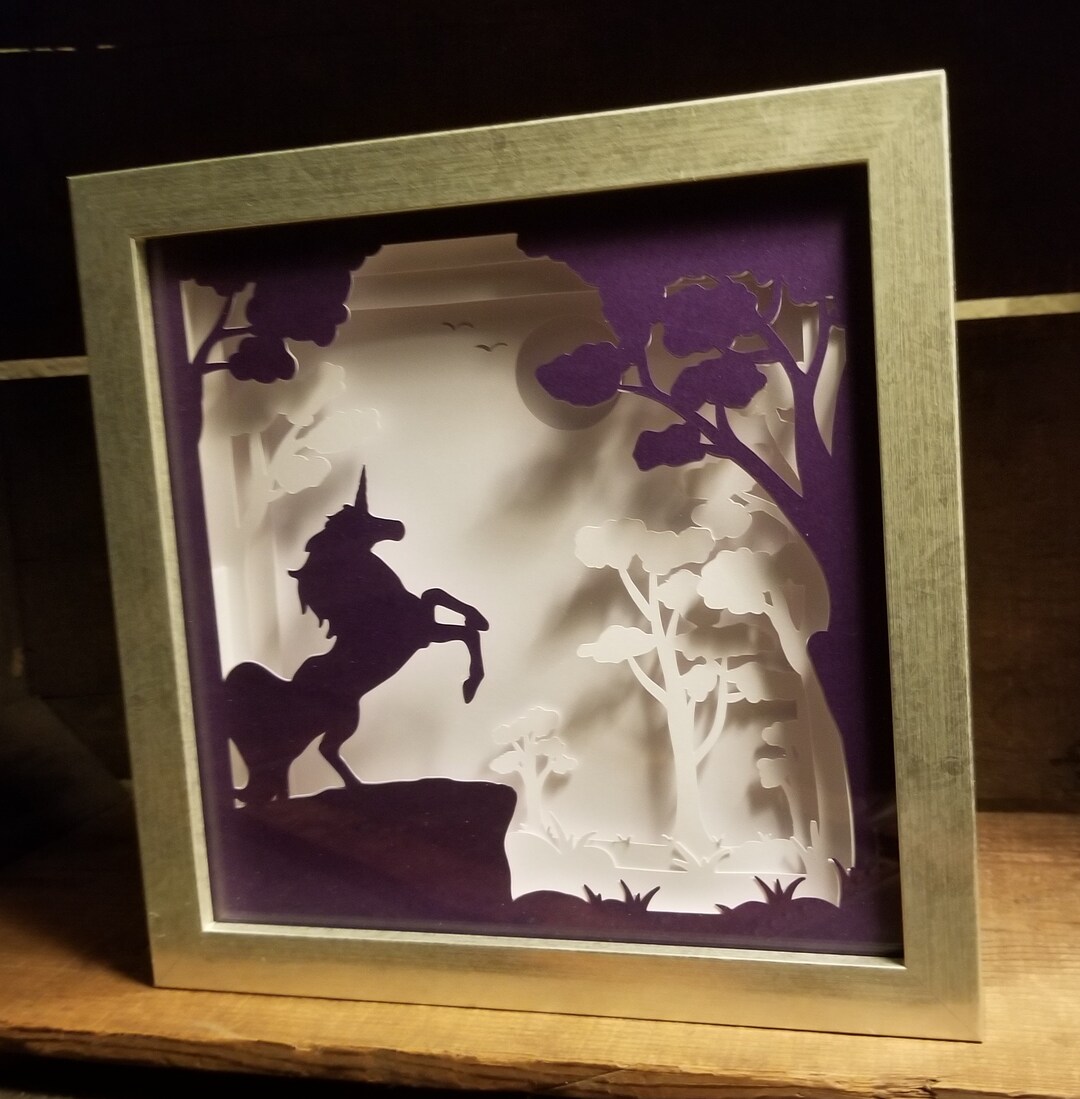 Lighted Shadow Box, Unicorn in the Forest, Night Light, Shelf Sitter ...