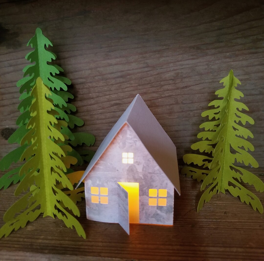 Tea Light Village Lighted Paper House, Cottage House, Three Trees ...
