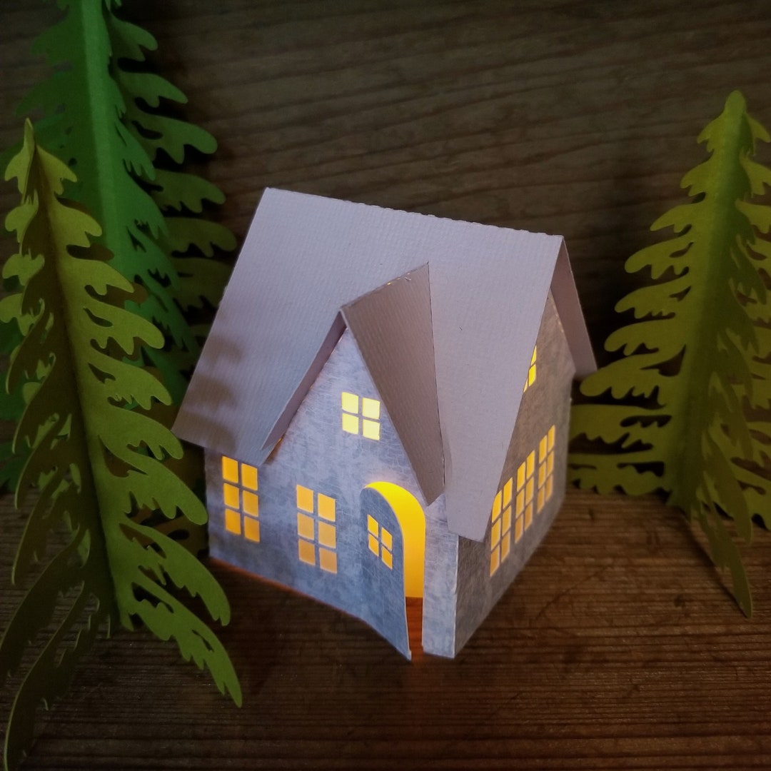 Tea Light Village Lighted Paper House, Tudor Style House, Three Trees ...