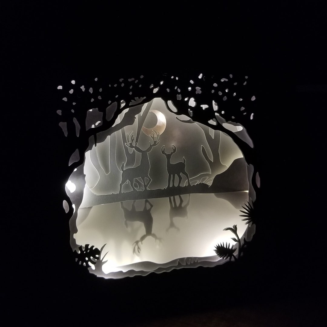 Lighted Shadow Box, Deer in the Woods, Shelf Sitter, Battery Operated ...