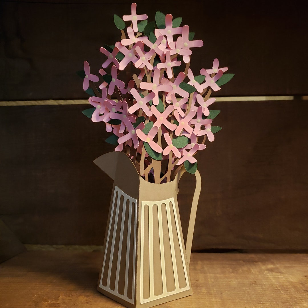 Pitcher of Flowers Card, Flat Fold Card, Floral Stationery ...