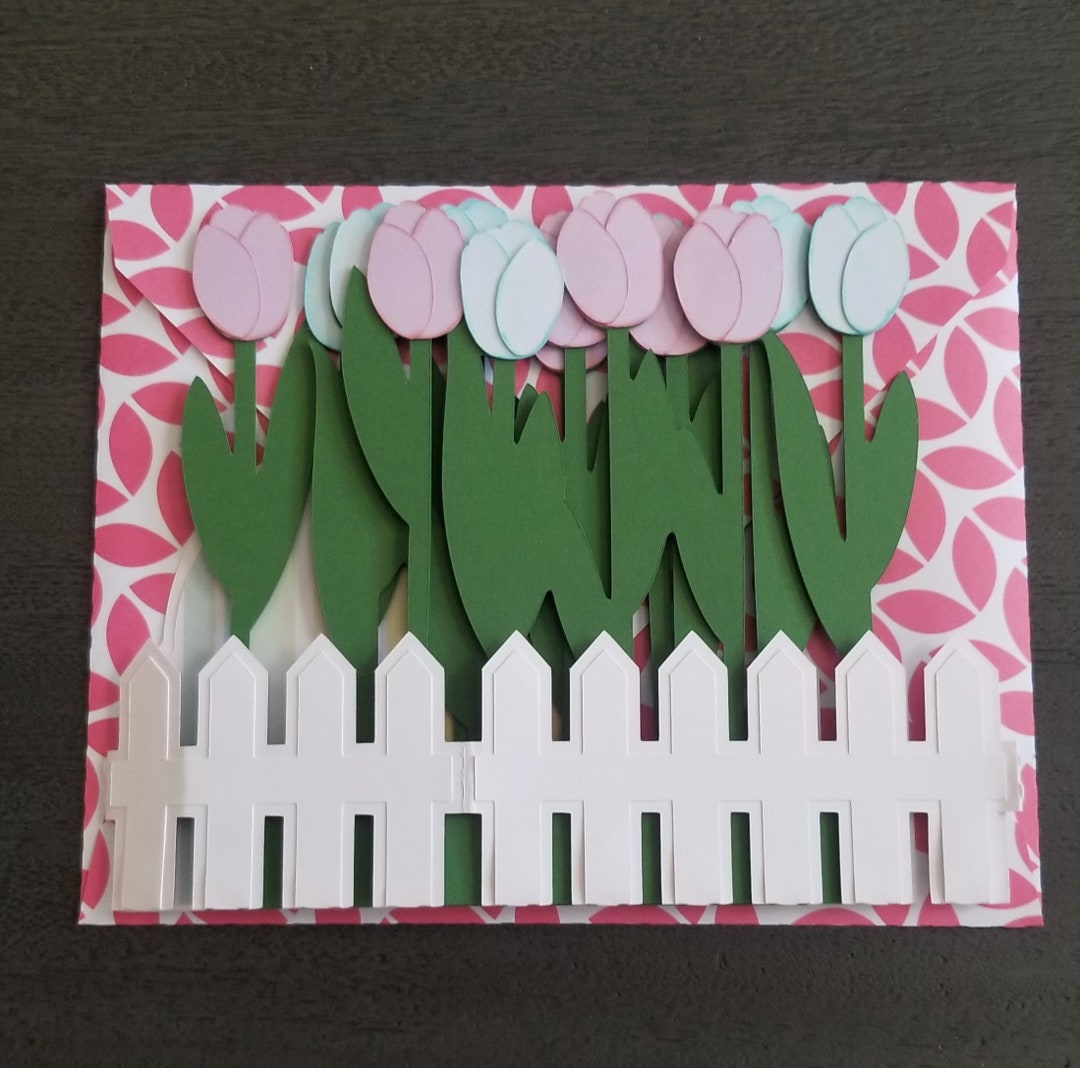 Tulip Box Card, Flat Fold Card, Spring Garden Stationery, Complimenting ...