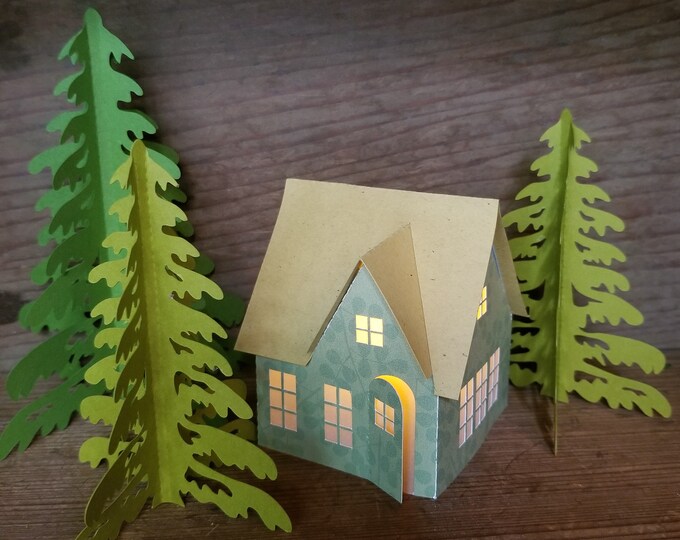 Tea Light Village Lighted Paper House, Tudor Style House, Three Trees ...