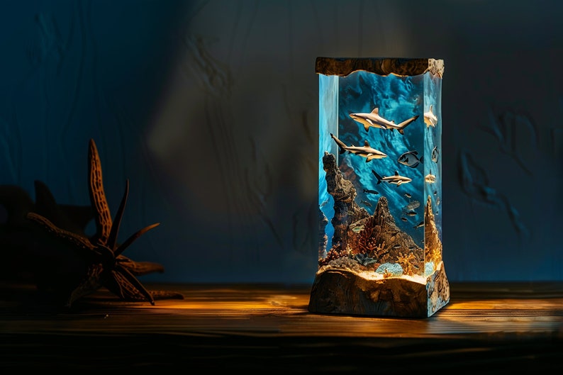 Epoxy Resin Ocean Lamp, Ocean World Night Light, Resin Wood Lamp, Free ...