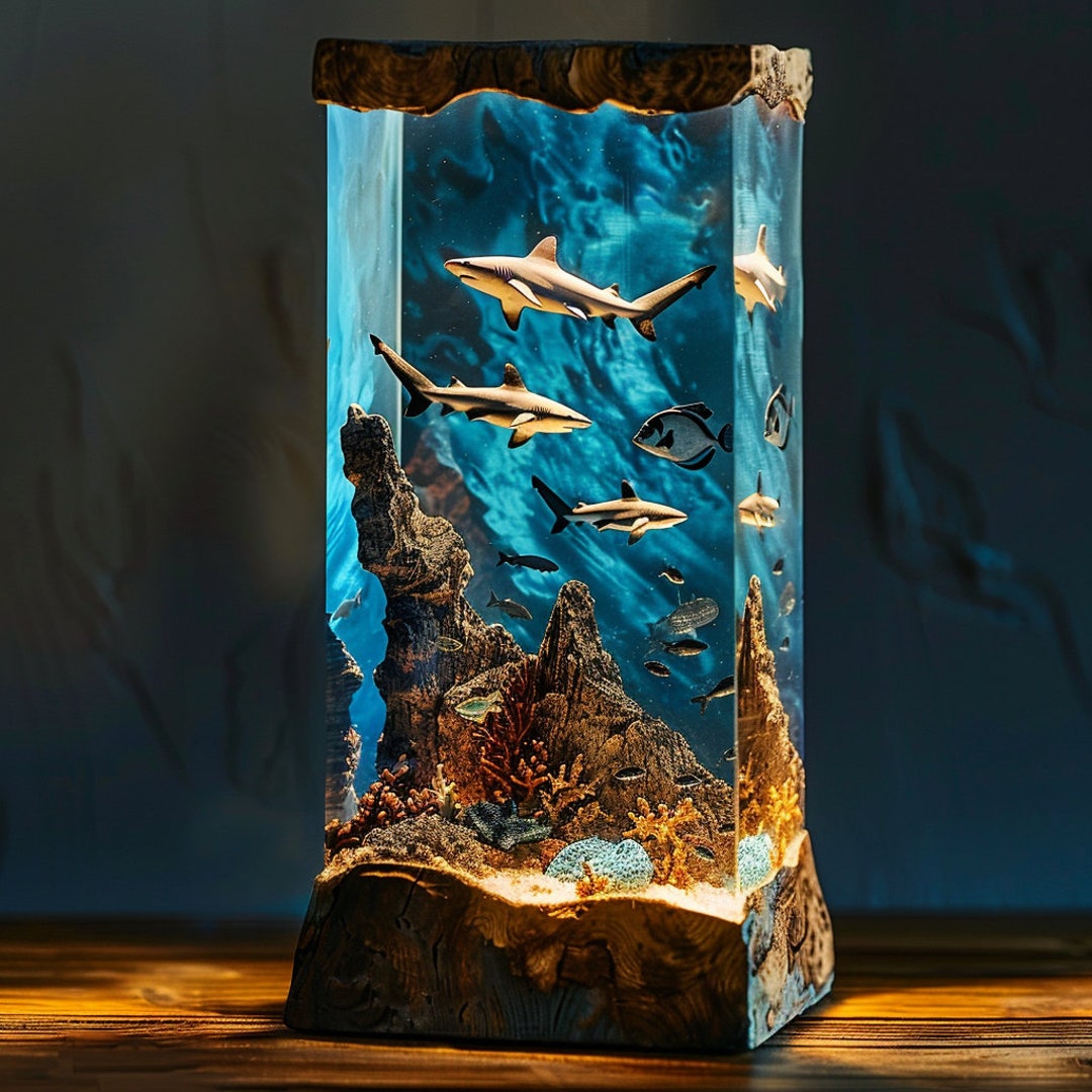 Epoxy Resin Ocean Lamp, Ocean World Night Light, Resin Wood Lamp, Free ...
