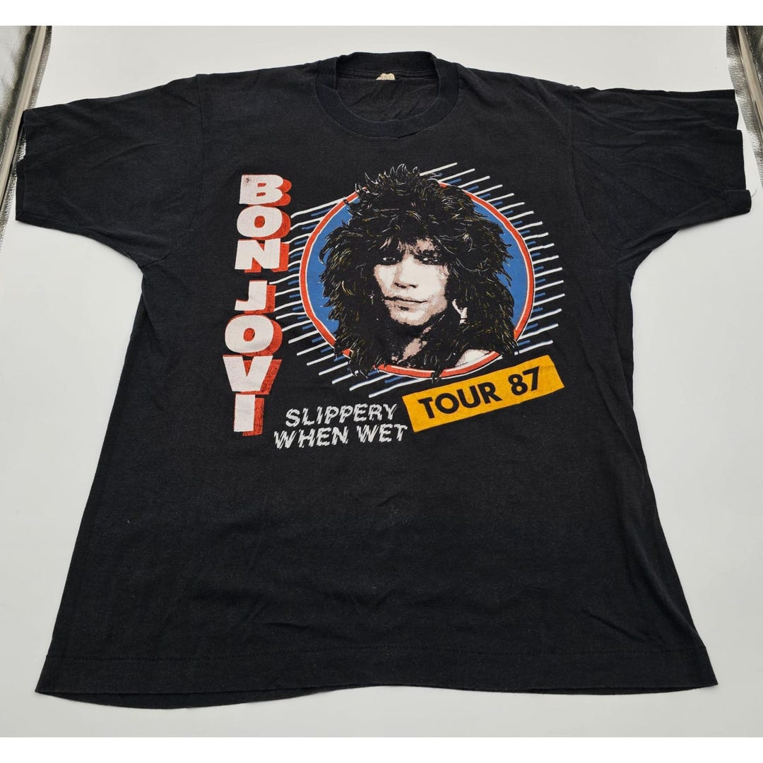 Vintage Bon Jovi Slippery When Wet Tour 1987 Concert Tour T-shirt Sz L ...