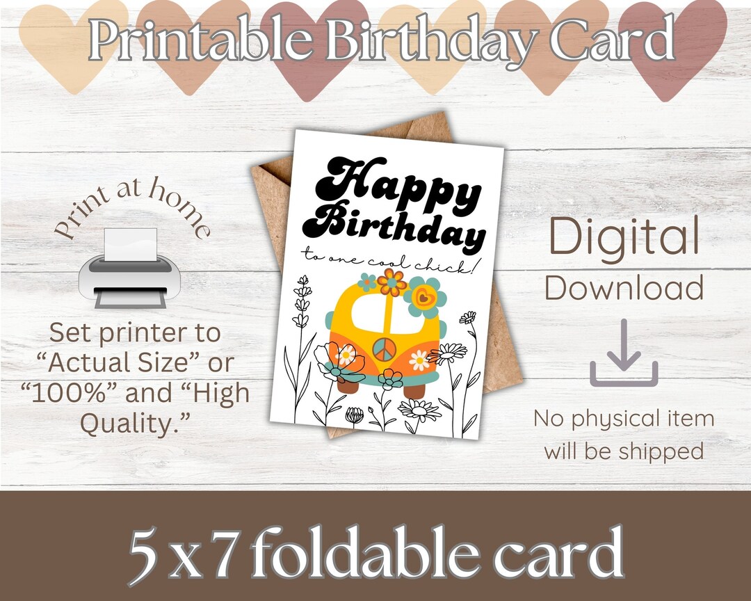 Printable Birthday Card, Hippy Birthday Card, Bus Birthday, Digital ...