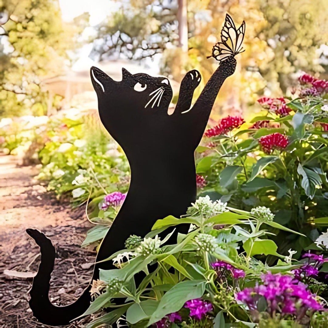 Cat Silhouette Garden Sign, Cat Garden Stake, Kitten Garden Sign, Kitty ...