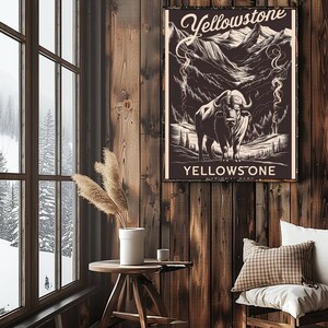 Yellowstone National Park Poster, Wildlife Wall Art, Bison Artwork ...