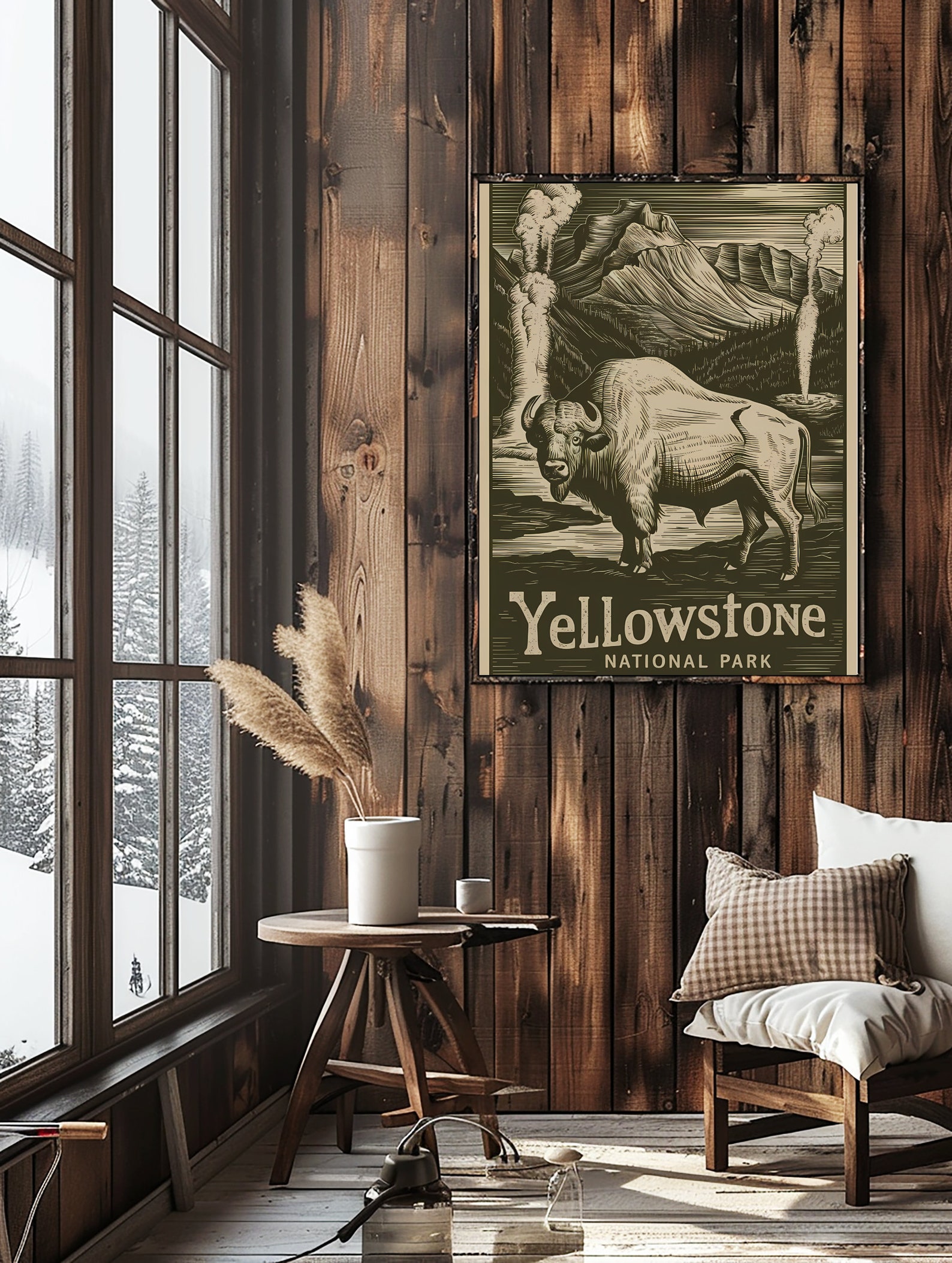 Vintage Yellowstone National Park Poster, Bison Art Print, National ...