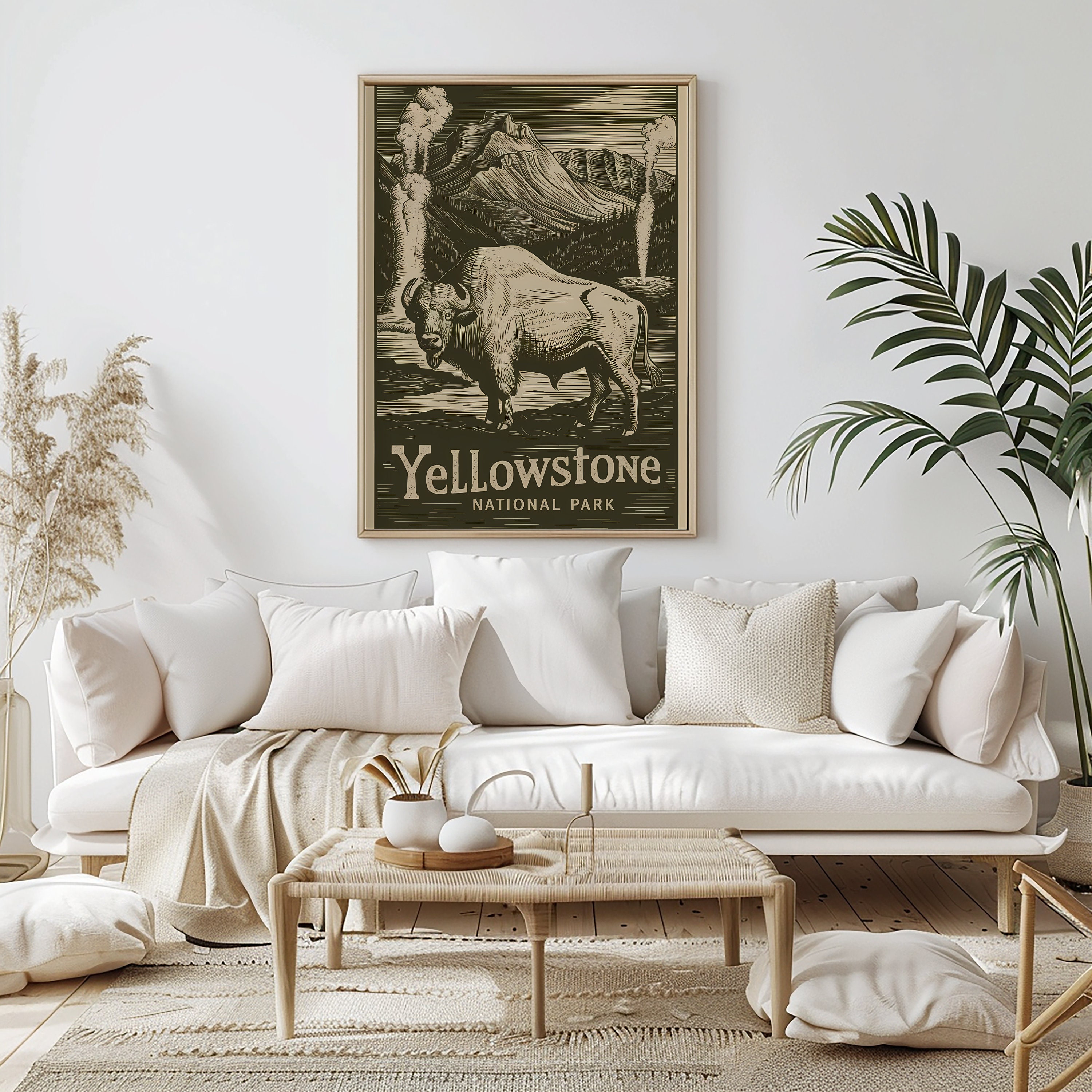 Vintage Yellowstone National Park Poster, Bison Art Print, National ...