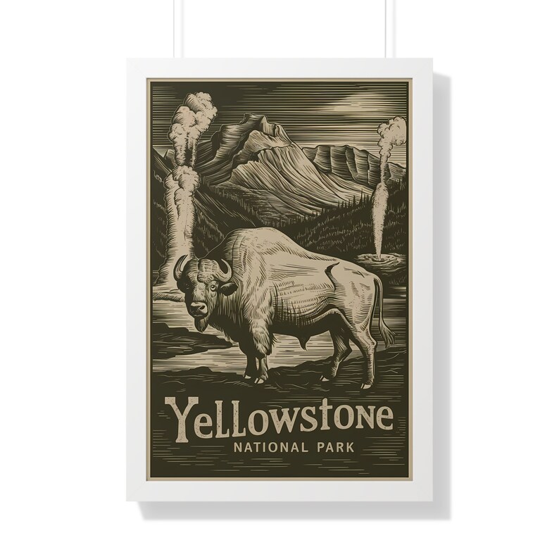 Vintage Yellowstone National Park Poster, Bison Art Print, National ...