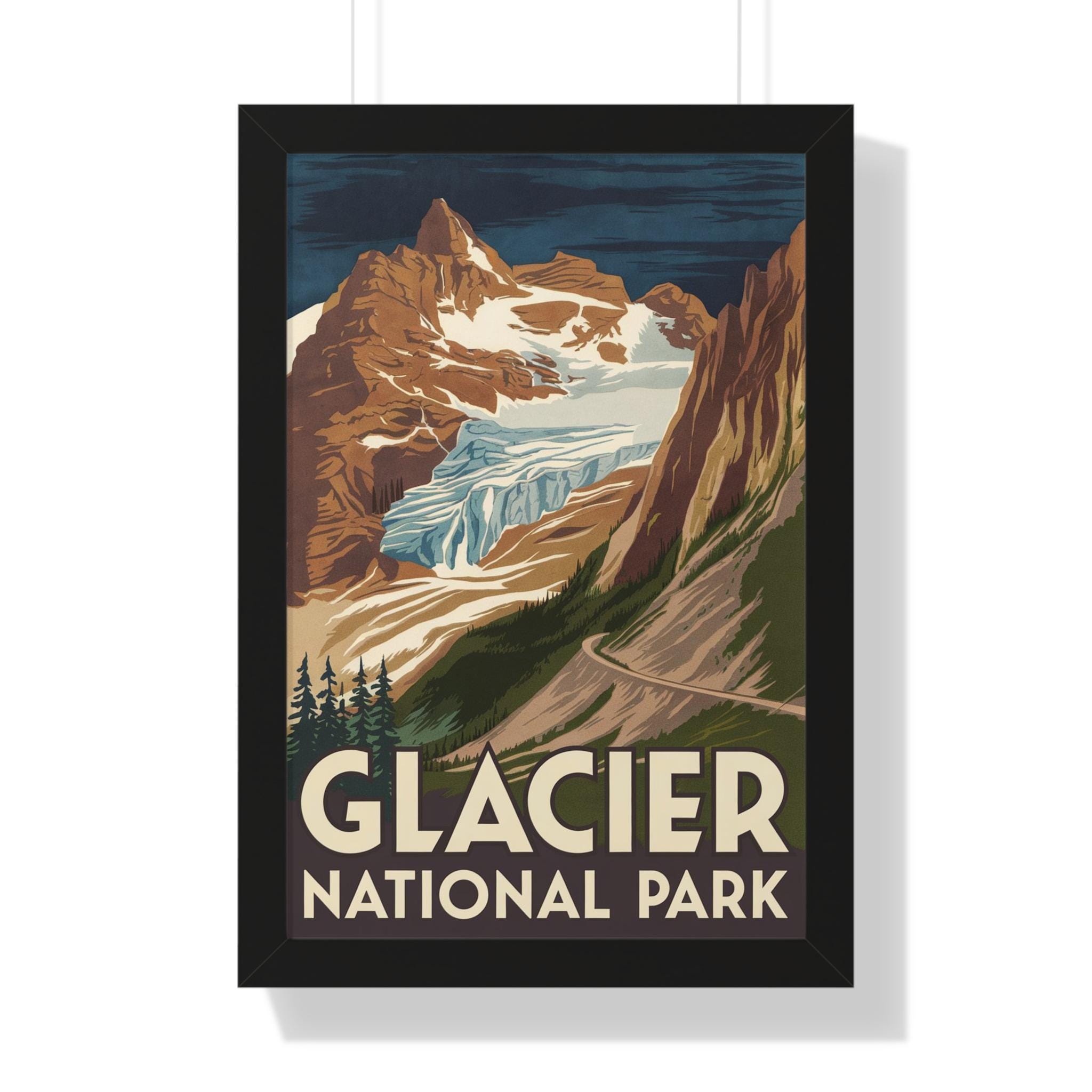 Vintage Glacier National Park Framed Vertical Poster, Wall Art Print ...