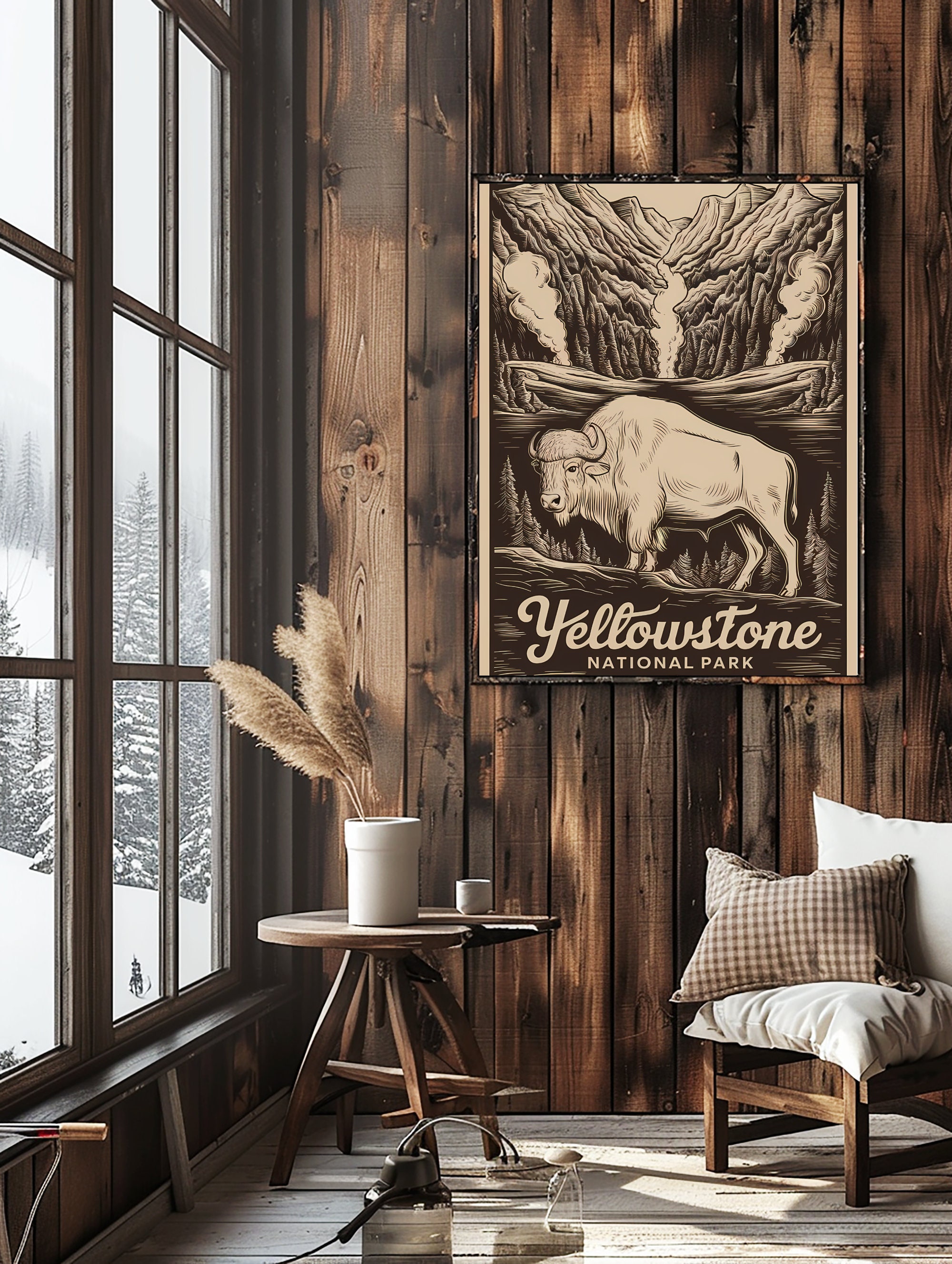 Vintage Yellowstone National Park Poster, Bison Art Print, National ...