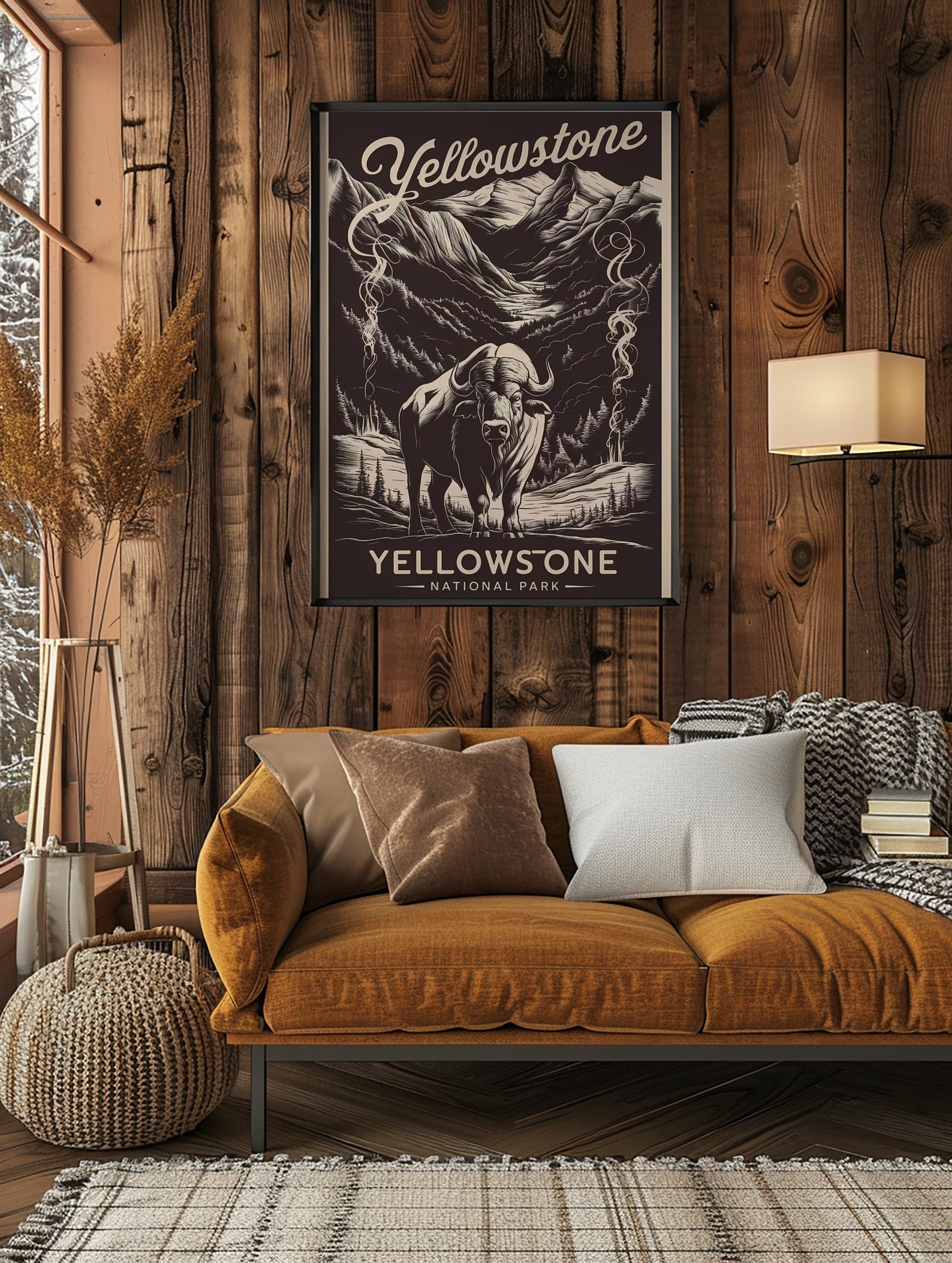 Yellowstone National Park Poster, Wildlife Wall Art, Bison Artwork ...