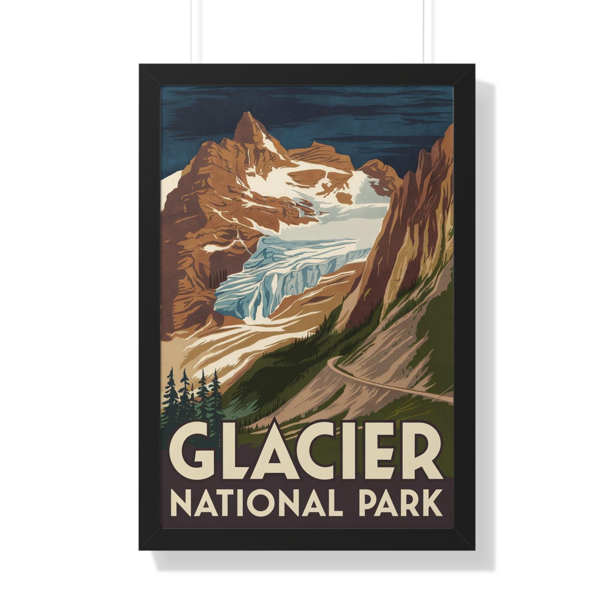 Vintage Glacier National Park Framed Vertical Poster, Wall Art Print ...