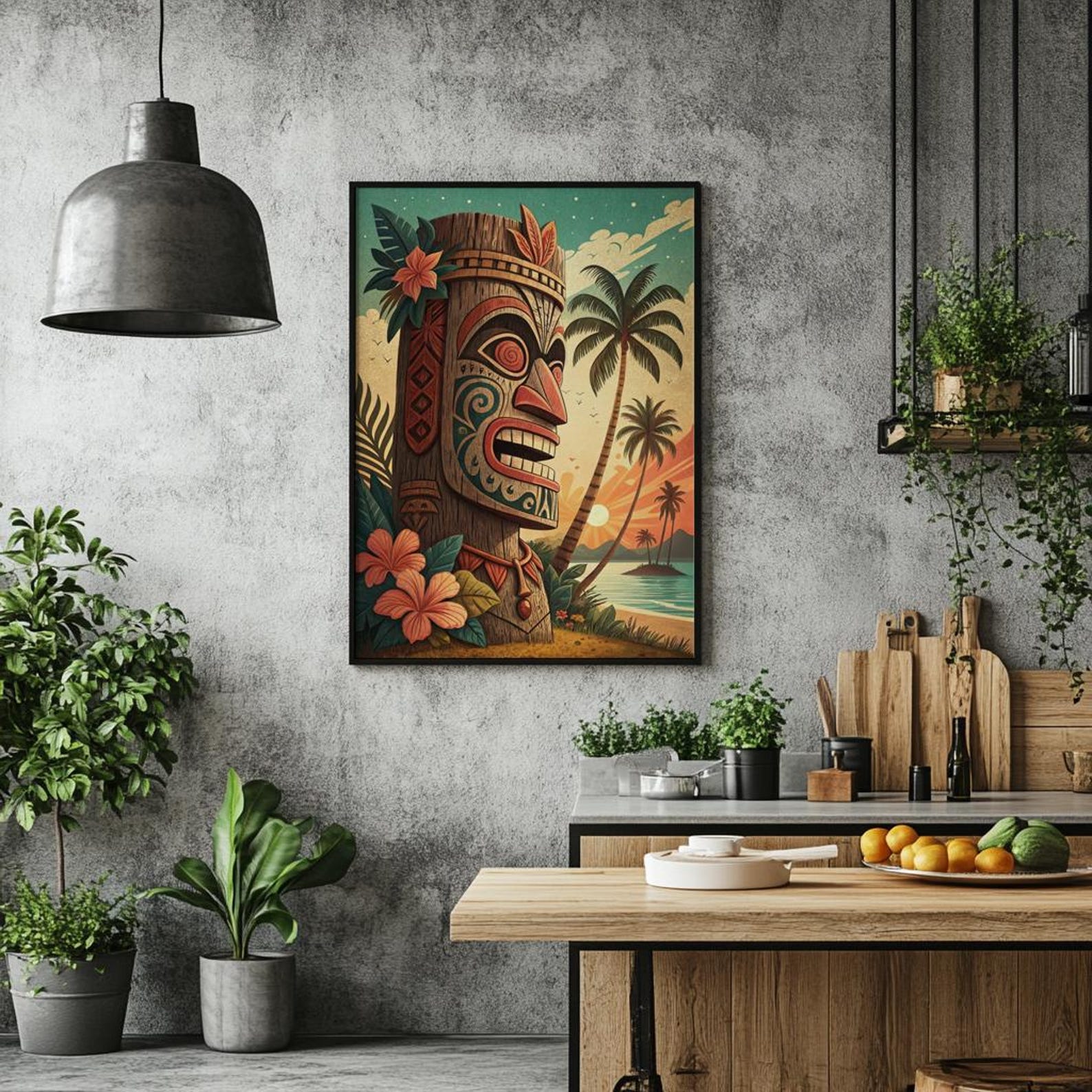 Vintage Tiki Tropical Poster Hawaiian Island Art Print Retro Beach Wall ...