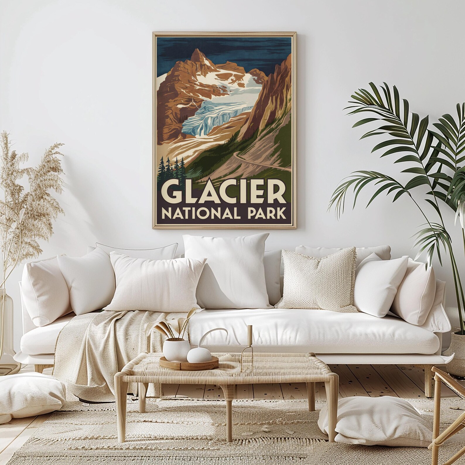 Vintage Glacier National Park Framed Vertical Poster, Wall Art Print ...