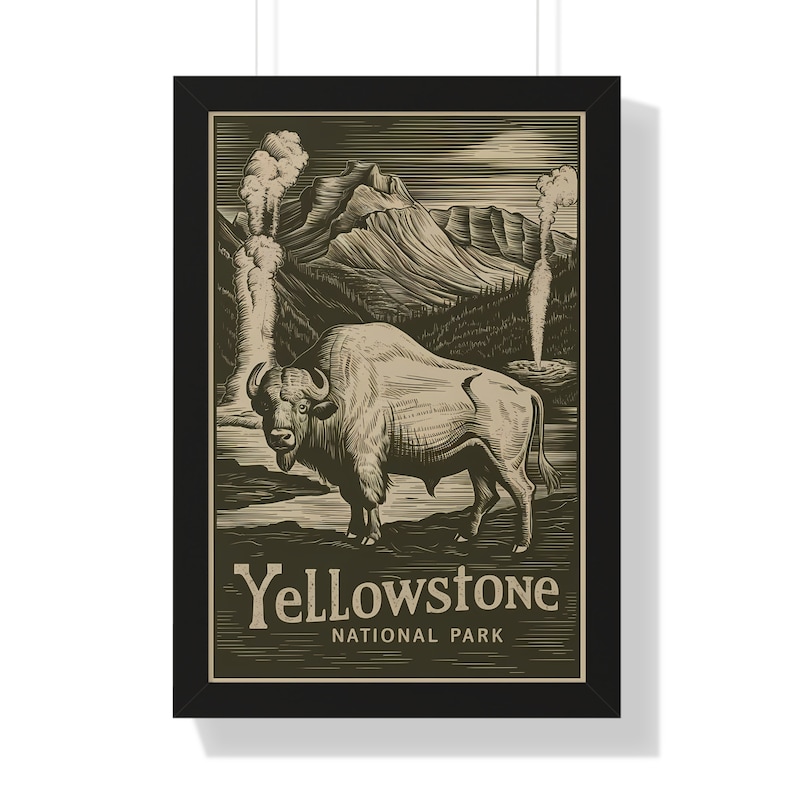 Vintage Yellowstone National Park Poster, Bison Art Print, National ...