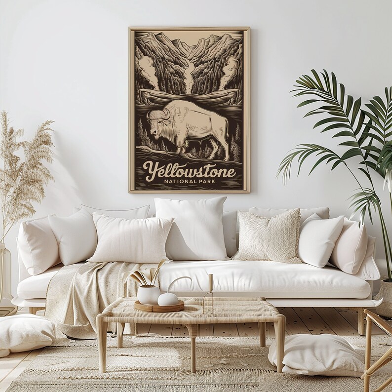 Vintage Yellowstone National Park Poster, Bison Art Print, National ...