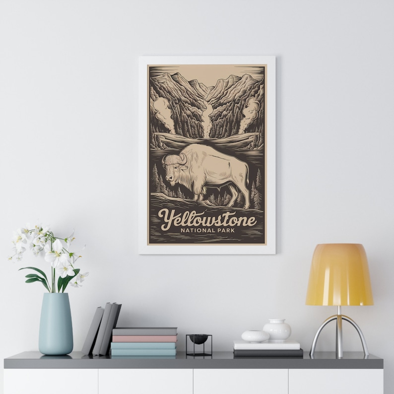 Vintage Yellowstone National Park Poster, Bison Art Print, National ...