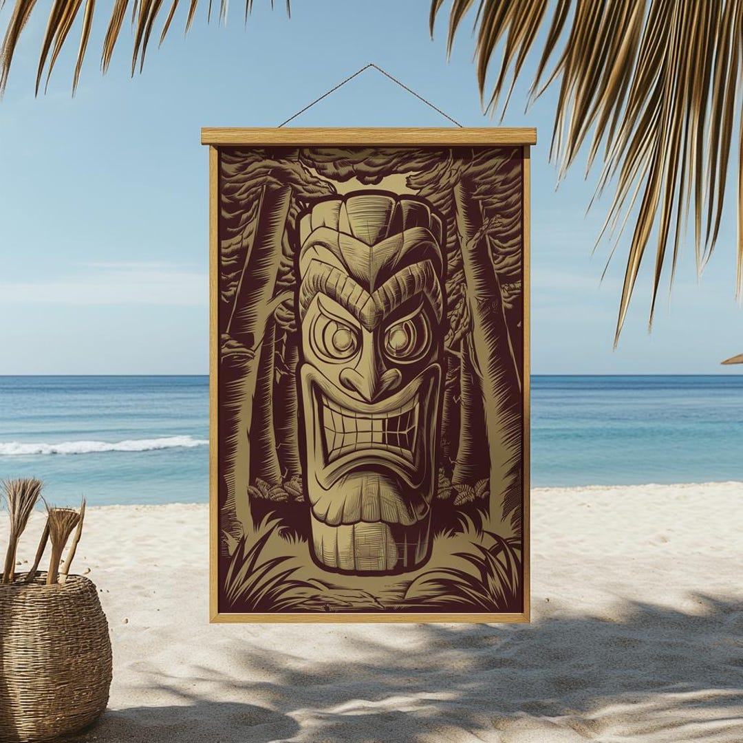 Tribal Tiki Mask Art Print Rustic Forest Wall Decor Poster for Home or ...